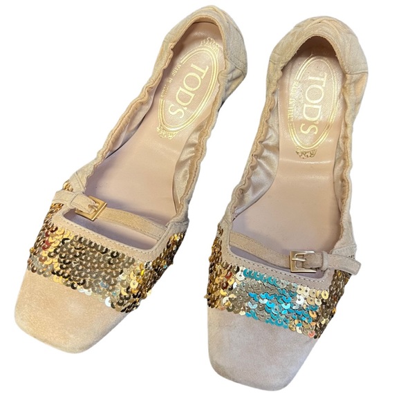 Tod's | Shoes | Tods Suede And Sequin Ballet Flats | Poshmark